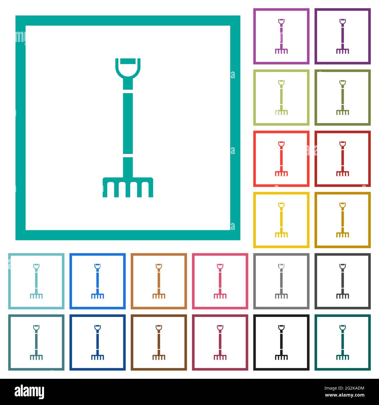 Single rake flat color icons with quadrant frames on white background ...