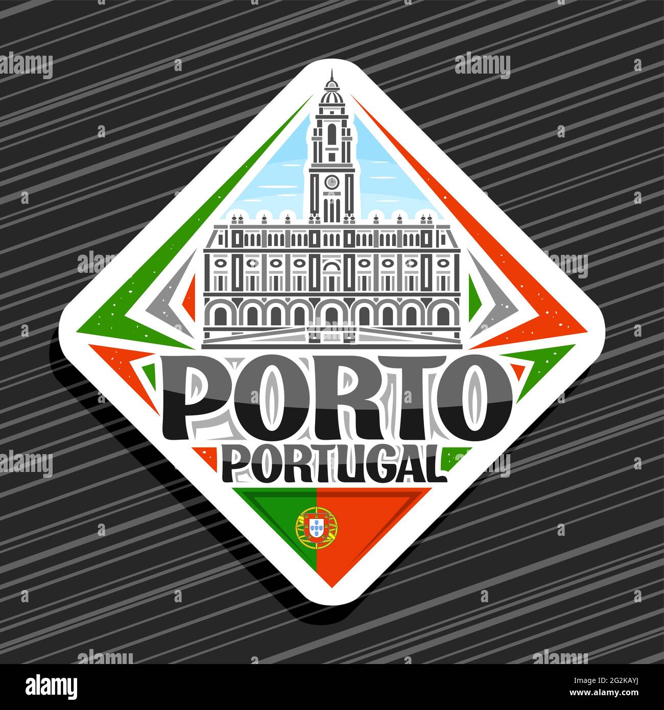 Vector logo for Porto, white rhombus road sign with outline ...