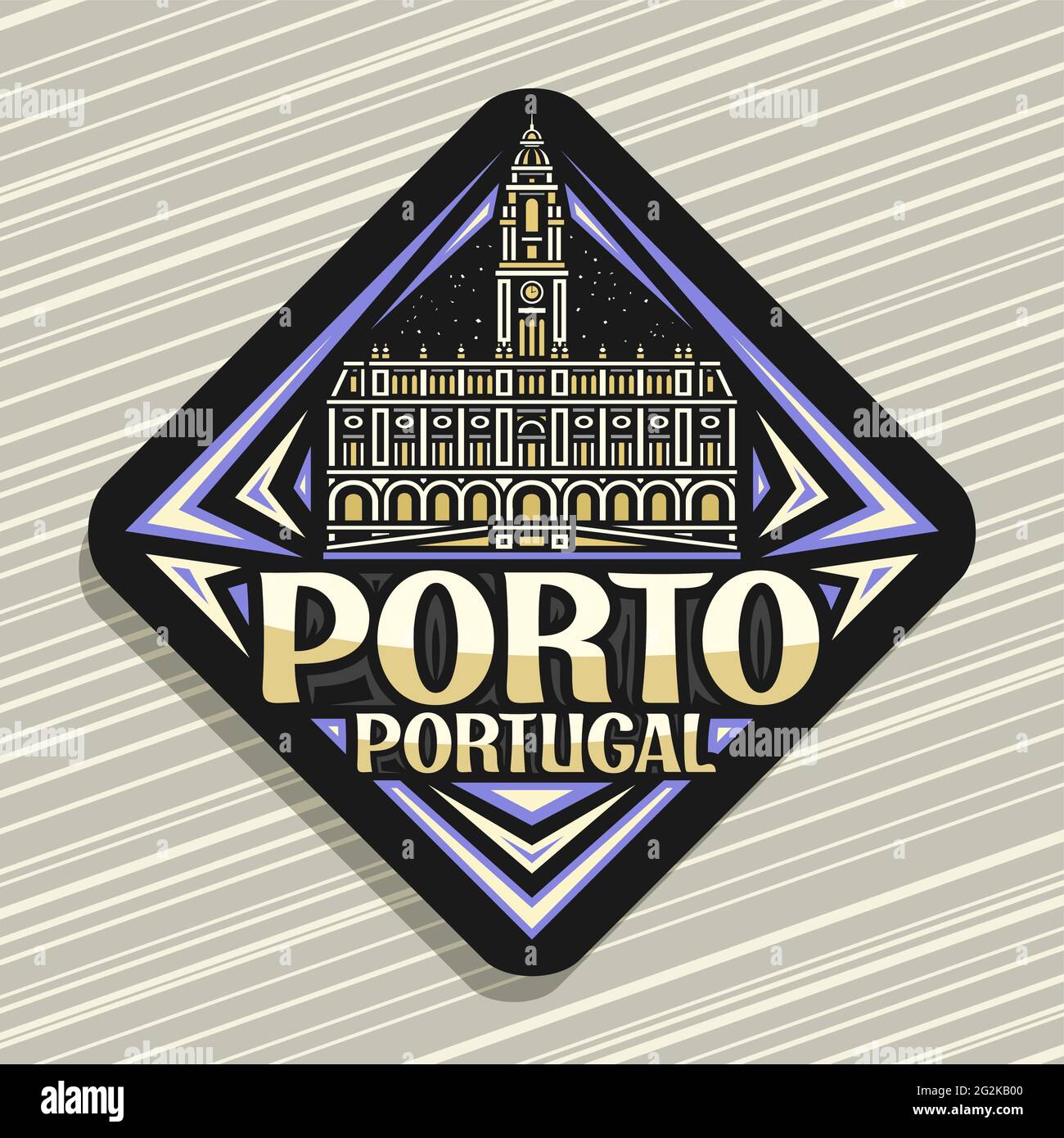 Vector logo for Porto, black rhombus road sign with illustration of ...