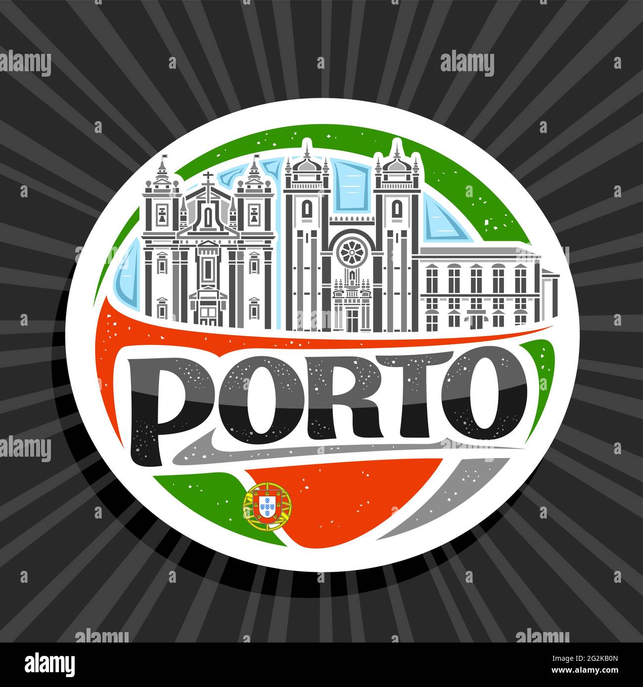 Vector logo for Porto, white decorative badge with outline illustration ...