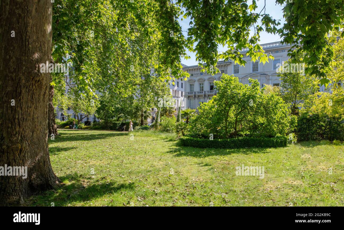 The garden of St James's Square, London in summer; the garden is ...