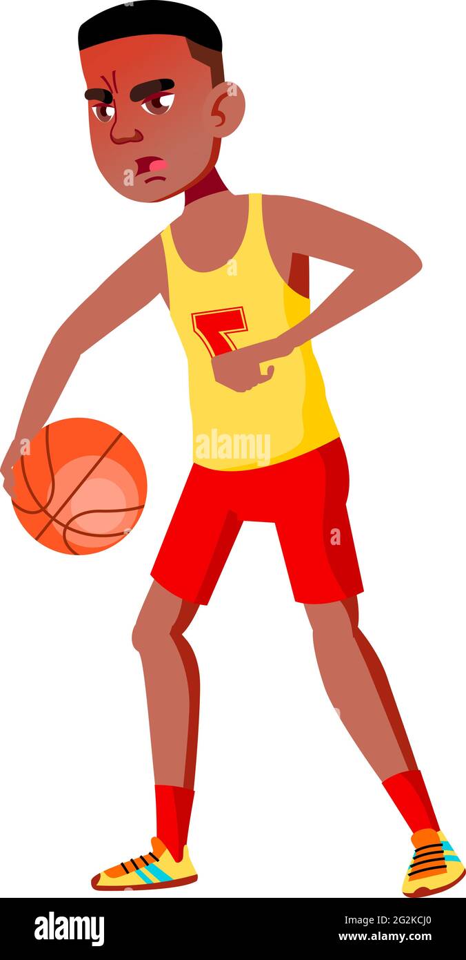 aggressive boy playing basketball on playground cartoon vector Stock ...