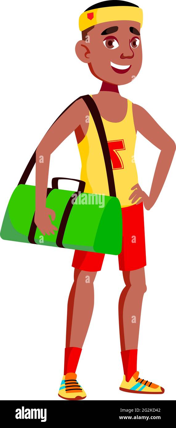 sportsman boy with bag going on basketball training cartoon vector ...