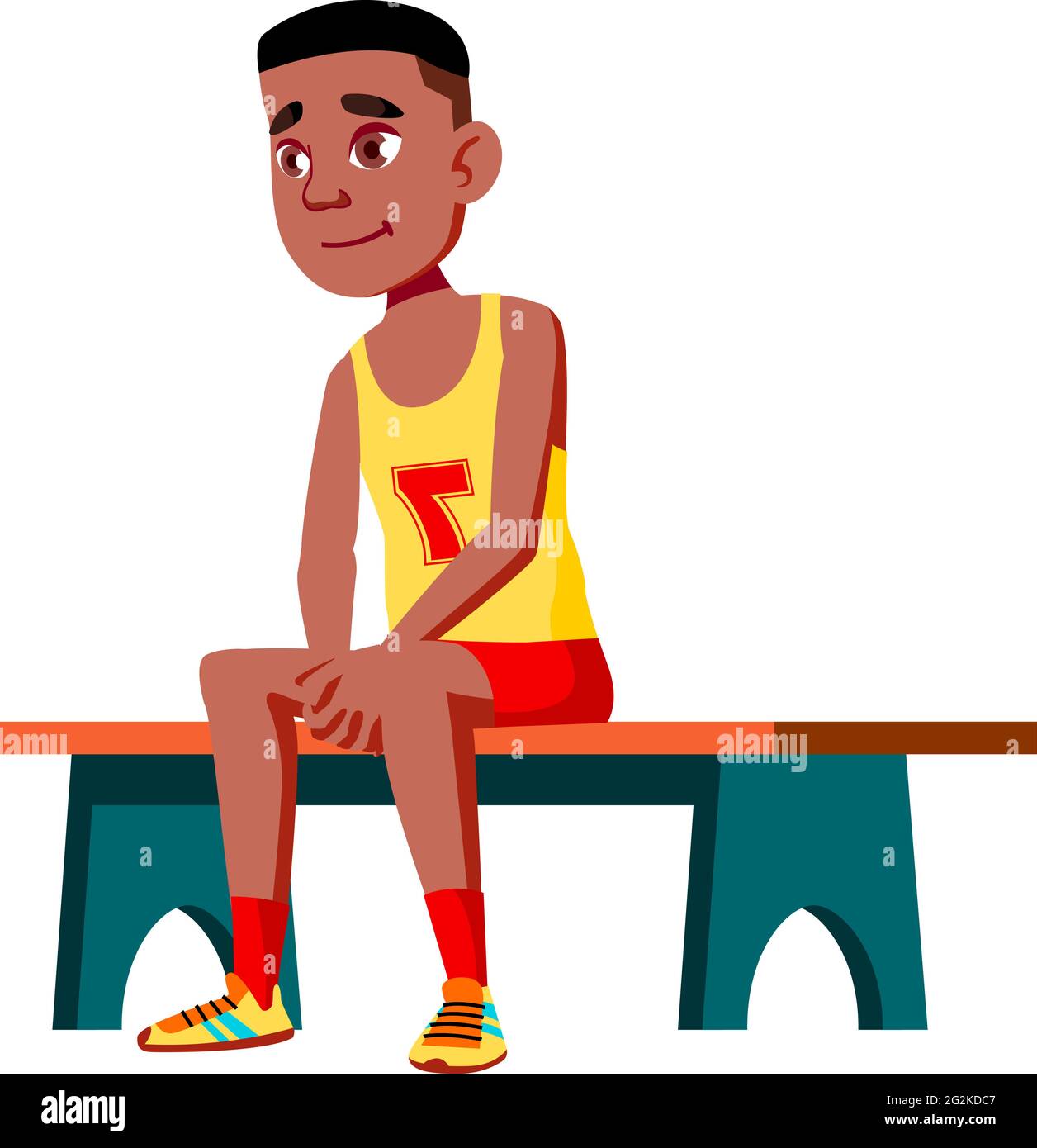 young boy basketball player sitting on bench cartoon vector Stock ...