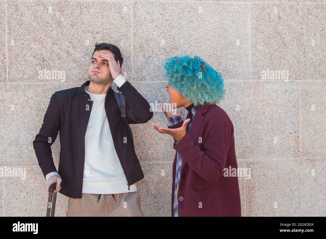young travel couple arguing on the street Stock Photo - Alamy
