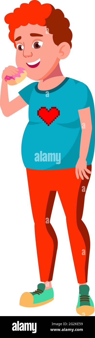 fat boy eating donut snack in canteen cartoon vector Stock Vector Image ...