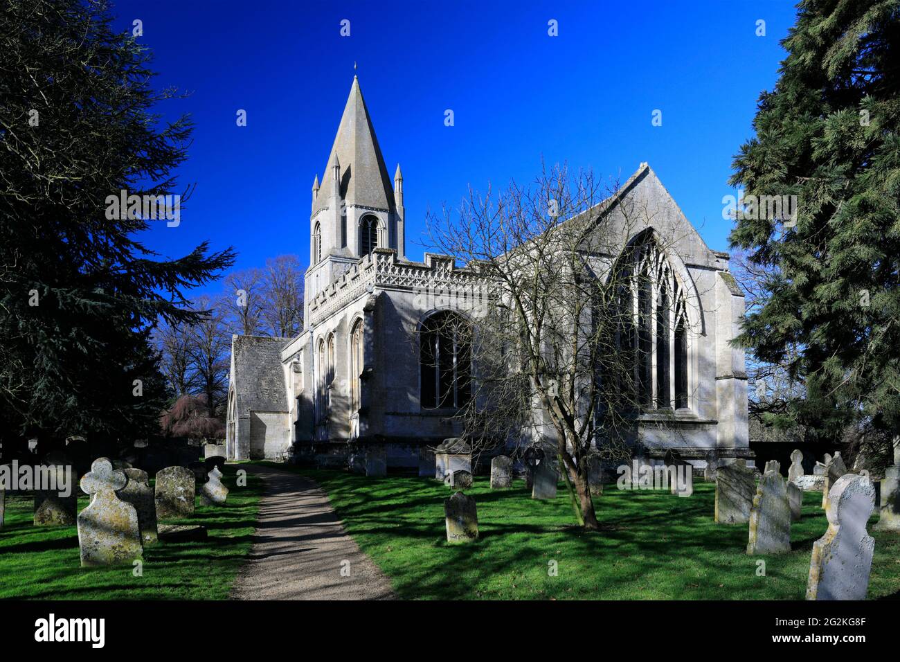 Spring view over St Johns church, Barnack village, Cambridgeshire ...