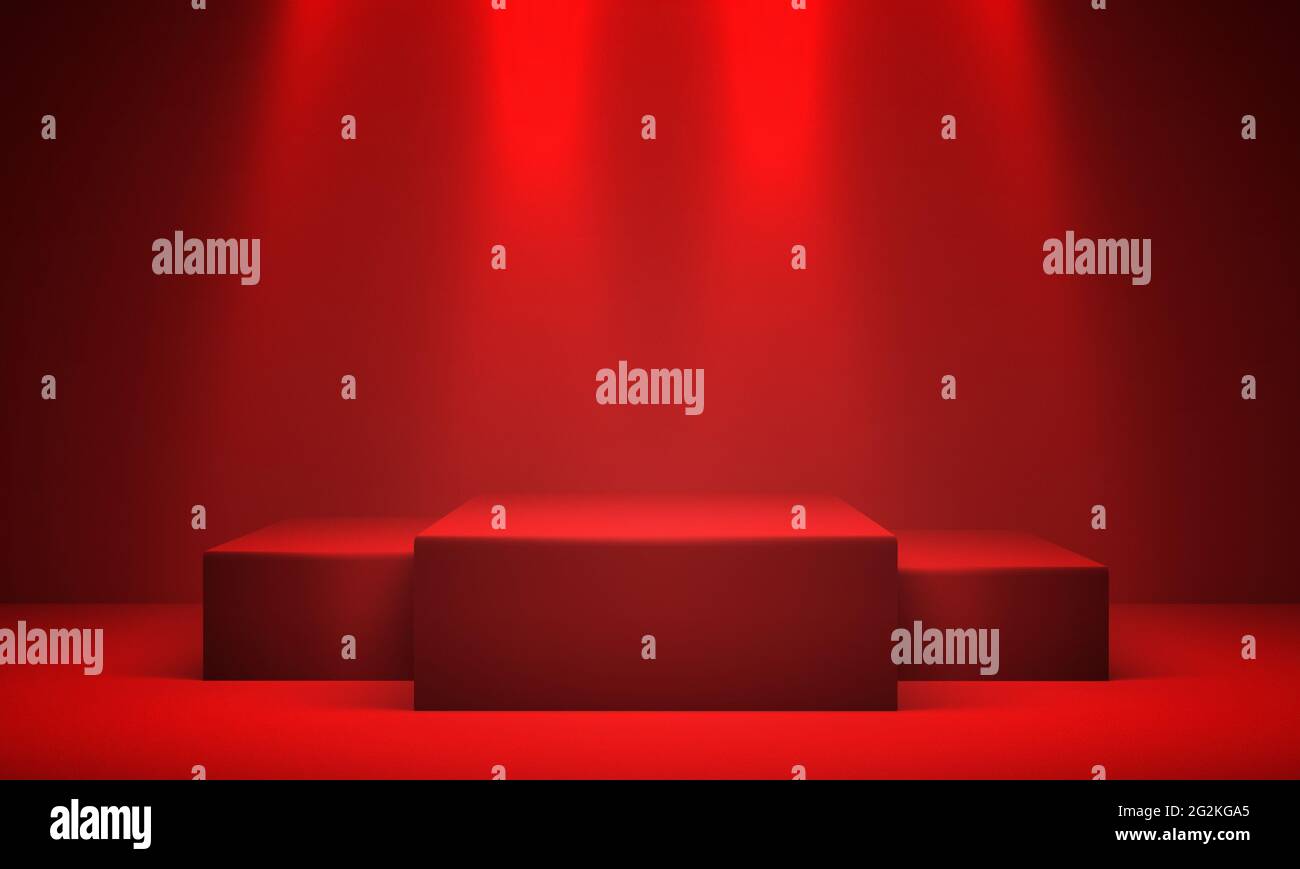 Empty Red background and stand display or shelf with studio for showing ...