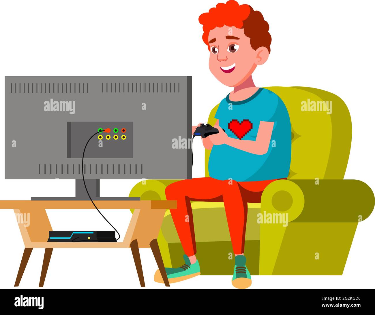 happy boy holding joystick and playing on console in living room ...