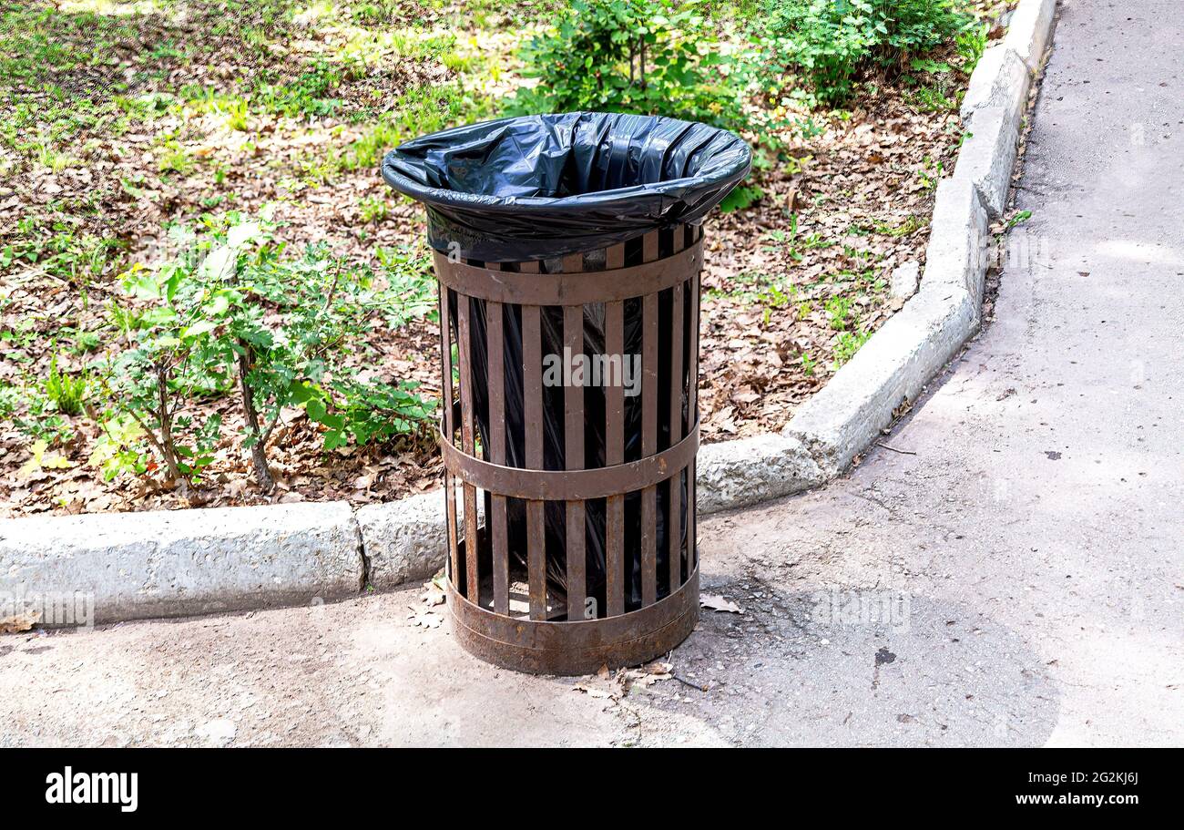 Garbage metal container for waste and trash at the city park Stock ...