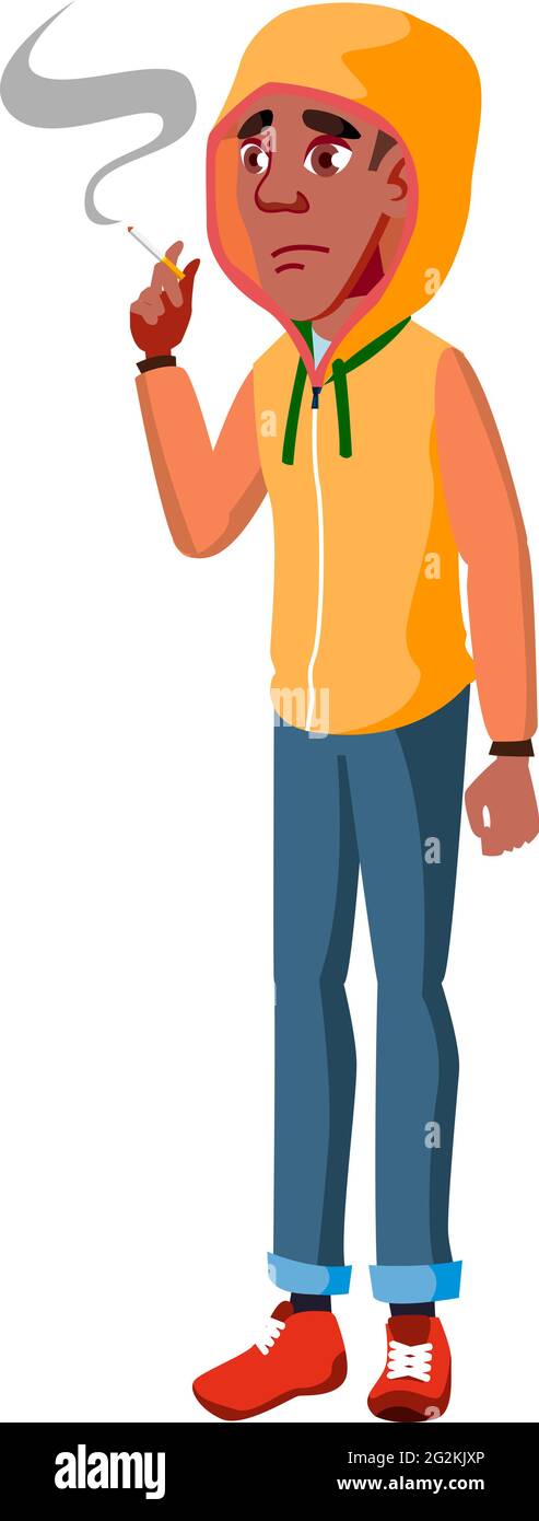 sad guy smoking cigarette in park cartoon vector Stock Vector Image ...
