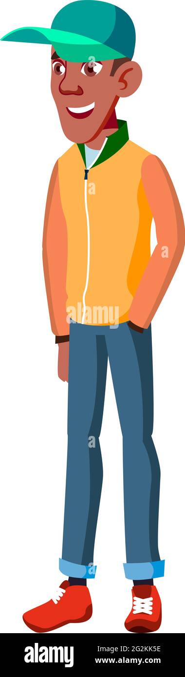 smiling boy in style clothes getting ready go outside cartoon vector ...