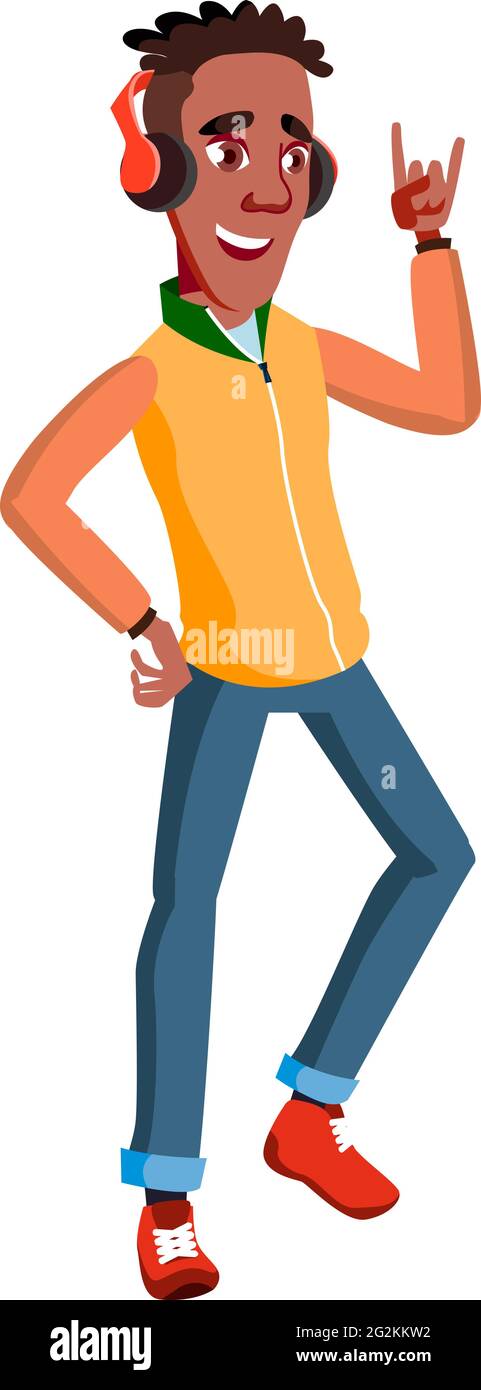 african man listening energy music on earphones cartoon vector Stock ...