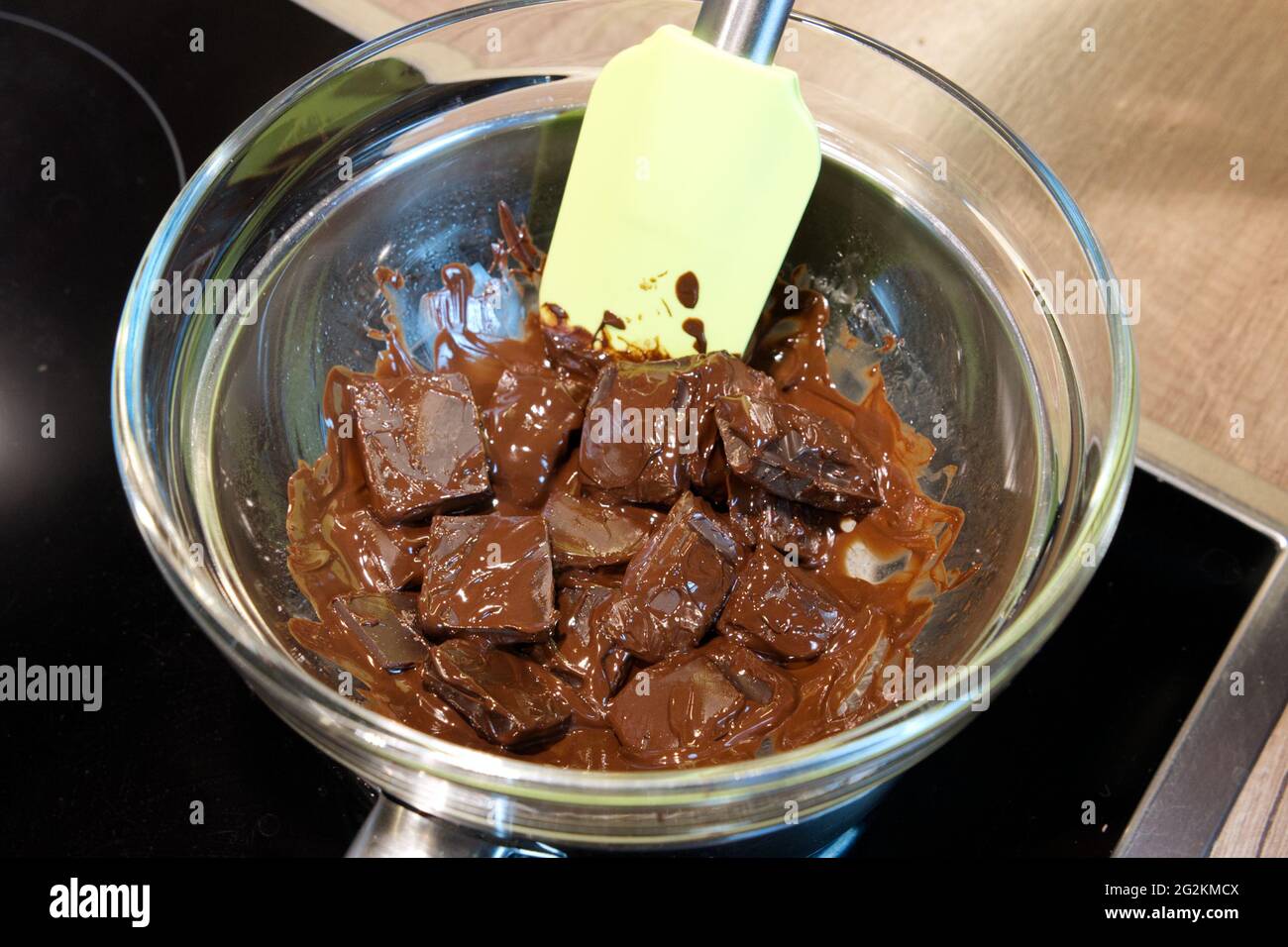 Top View of the process of melting chocolate. Ingredients for cooking ...