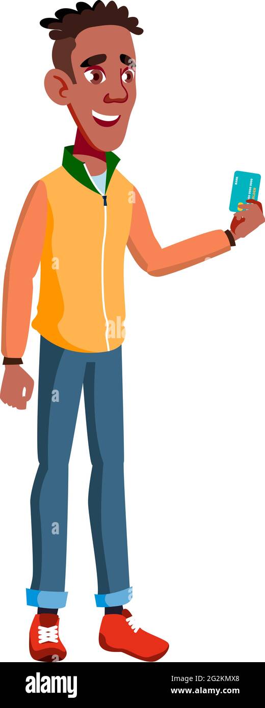african boy pay in market with bank credit card cartoon vector Stock ...
