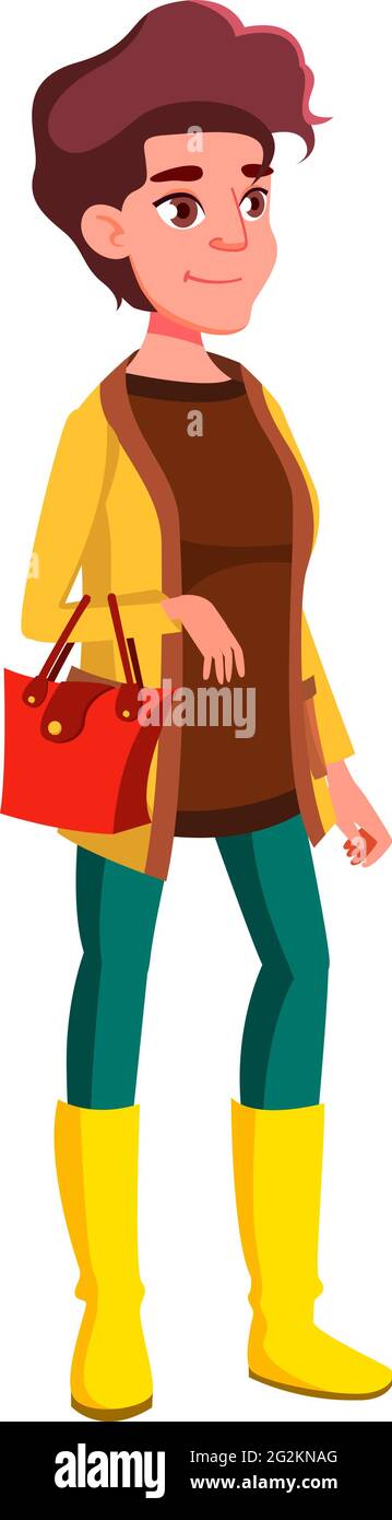 elegant young lady with bag looking at shop showcase cartoon vector ...