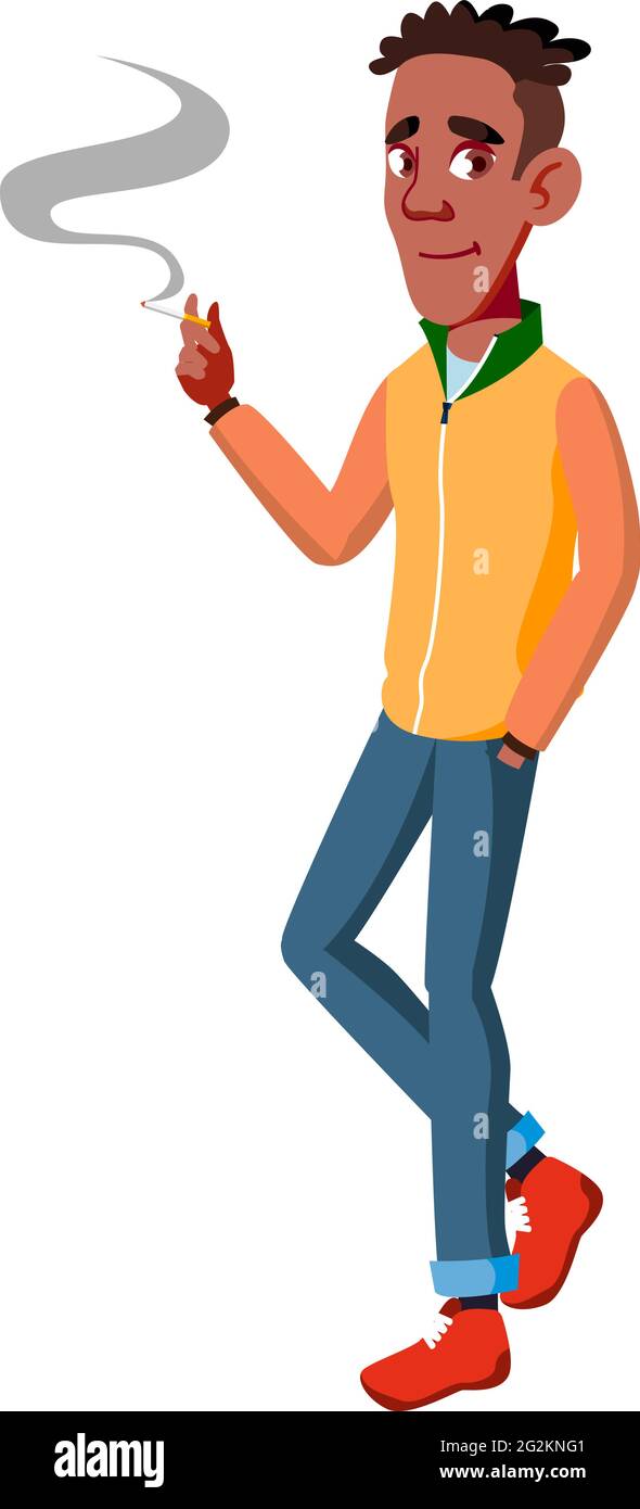 african boy smoking cigarette on bus stop cartoon vector Stock Vector ...