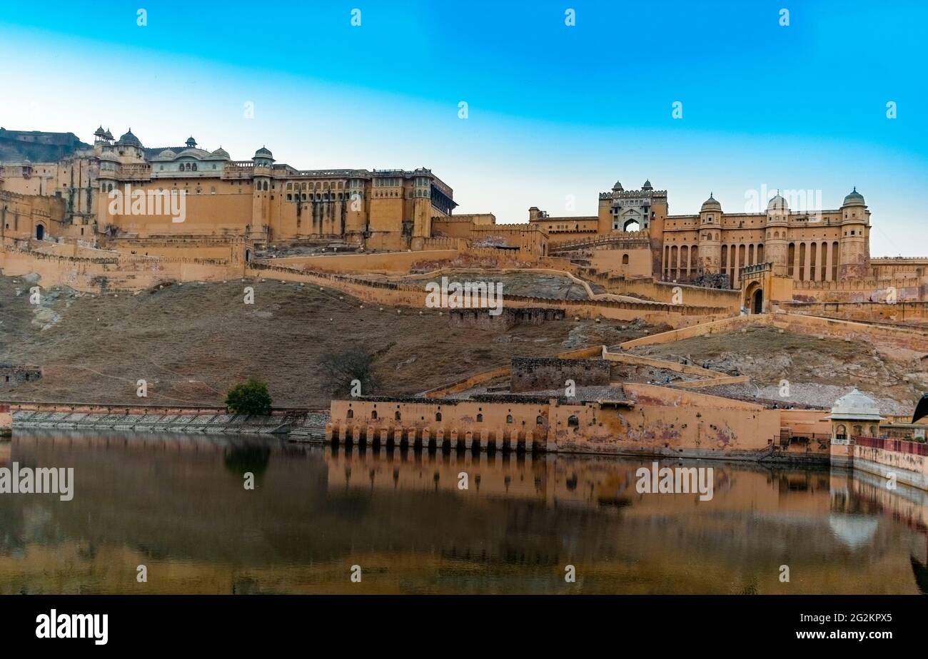 Historic Amer Fort Jaipur Rajasthan with moody sunset sky. Amber Fort ...
