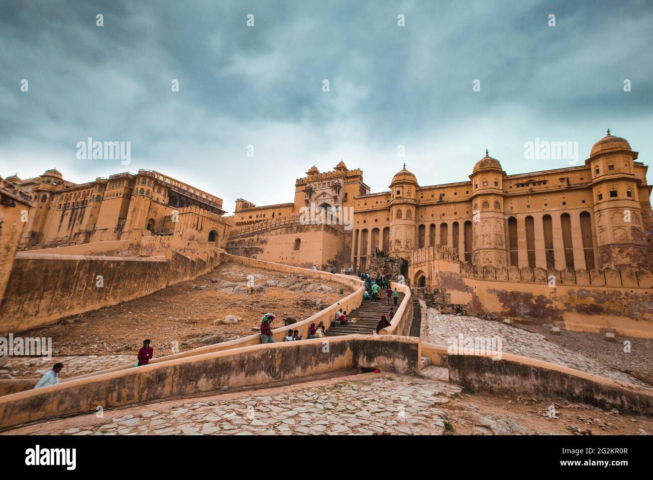 Historic Amer Fort Jaipur Rajasthan with moody sunset sky. Amber Fort ...