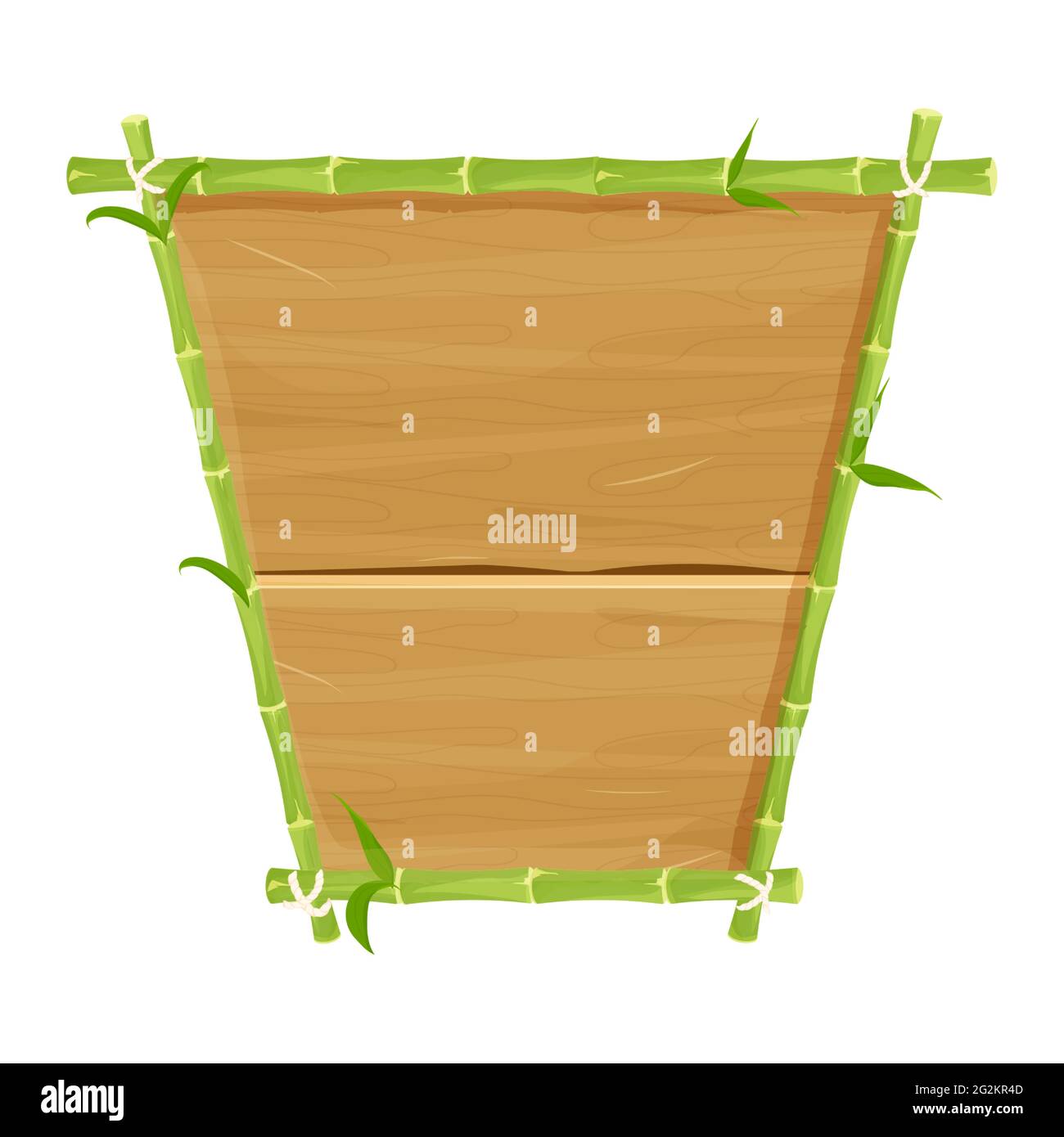 Green bamboo frame with empty wooden plank, signboard in cartoon style ...