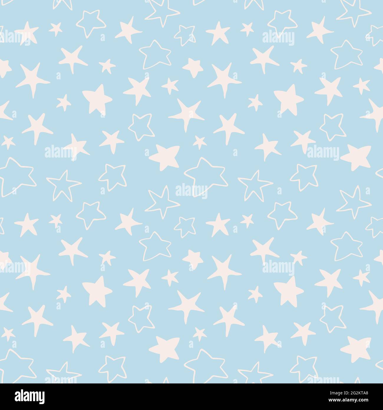 Cute bright doodle stars seamless pattern. Hand drawn night sky repeat ...