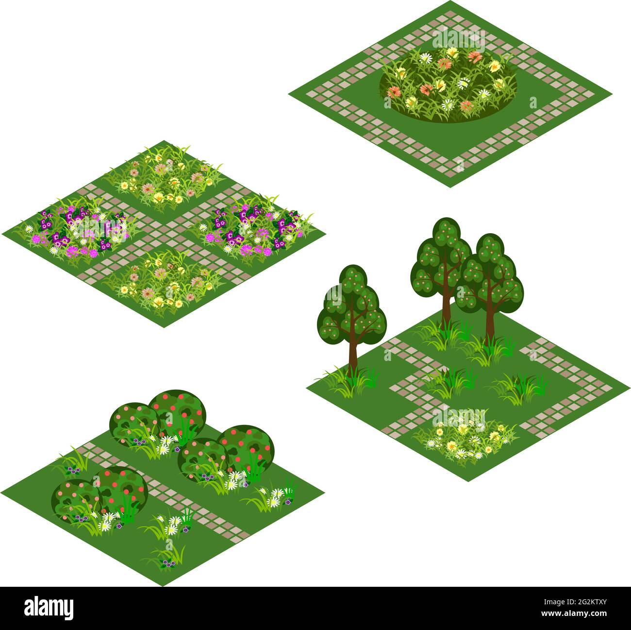 Garden isometric tile set. Asset for design garden landscape scenes ...