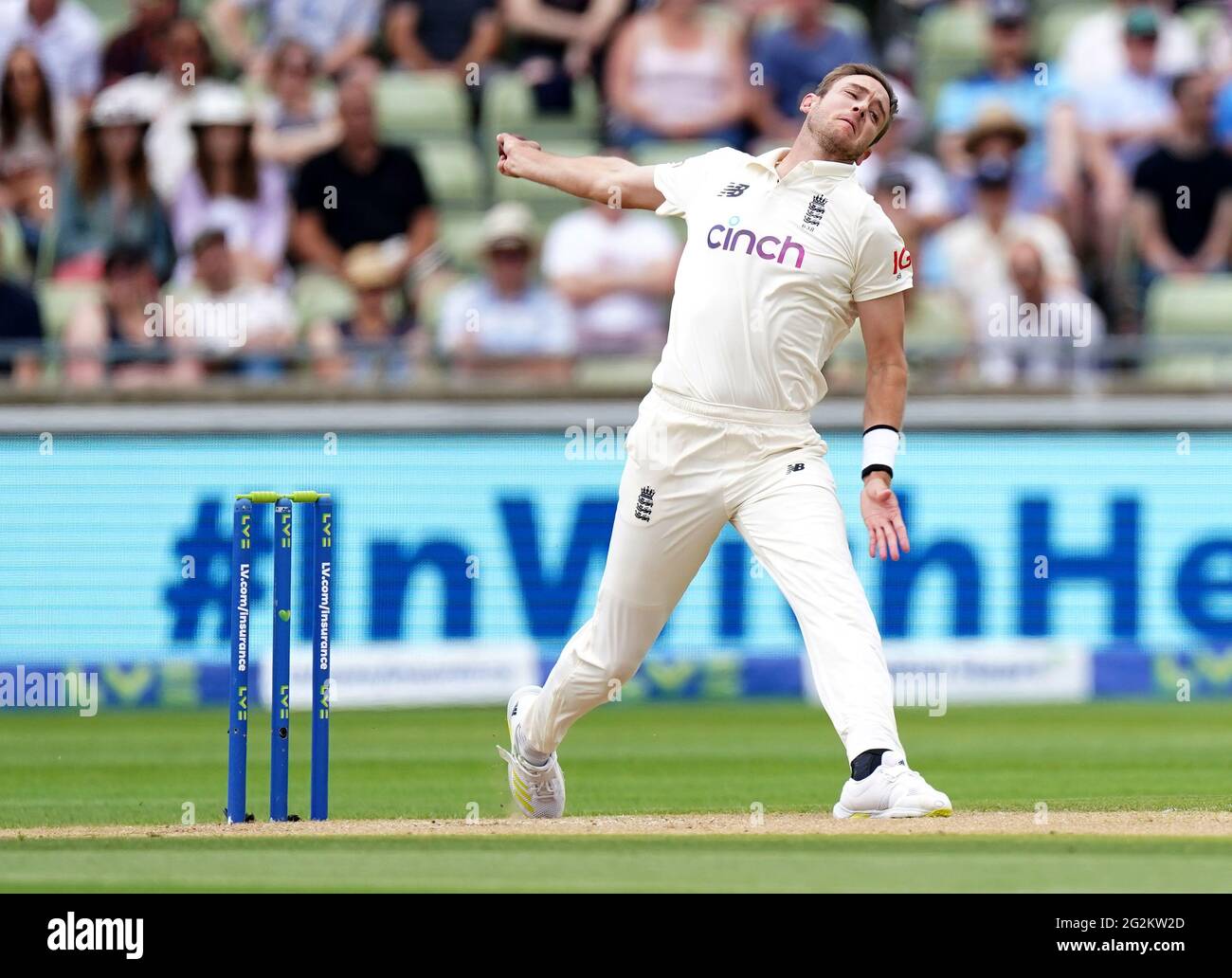 England's Stuart Broad bowls during day three of the Second LV ...