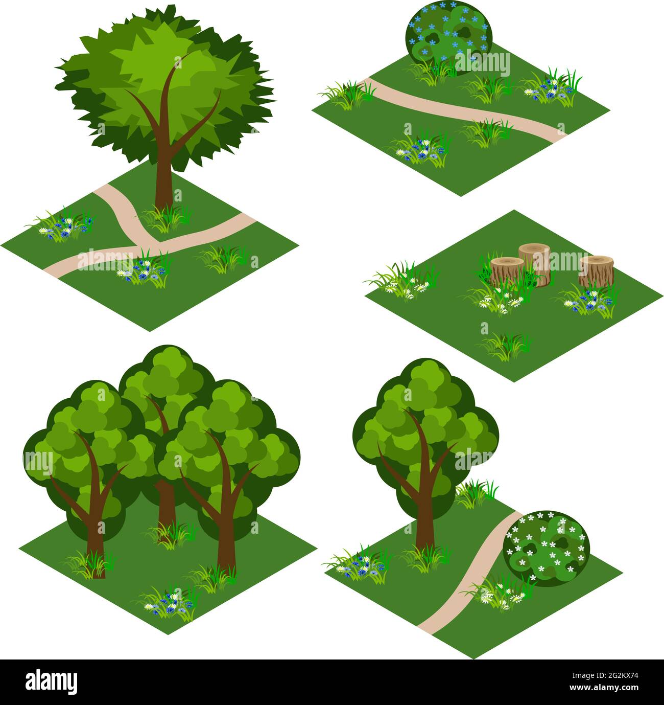 Landscape isometric tile set. Cartoon or game asset to create forest or ... Landscape isometric tile set. Cartoon or game asset to create forest or ...