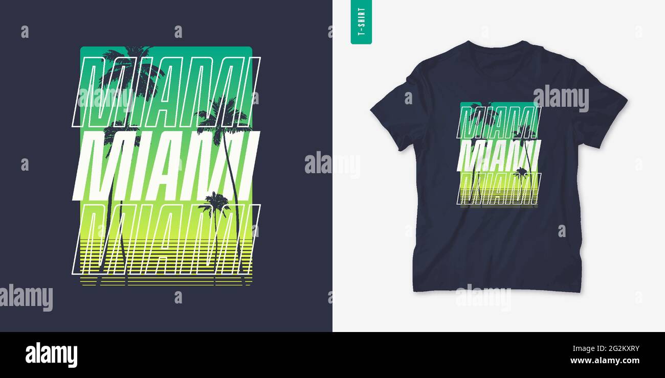 Miami Florida graphic t-shirt design with palm tress, summer retro ...