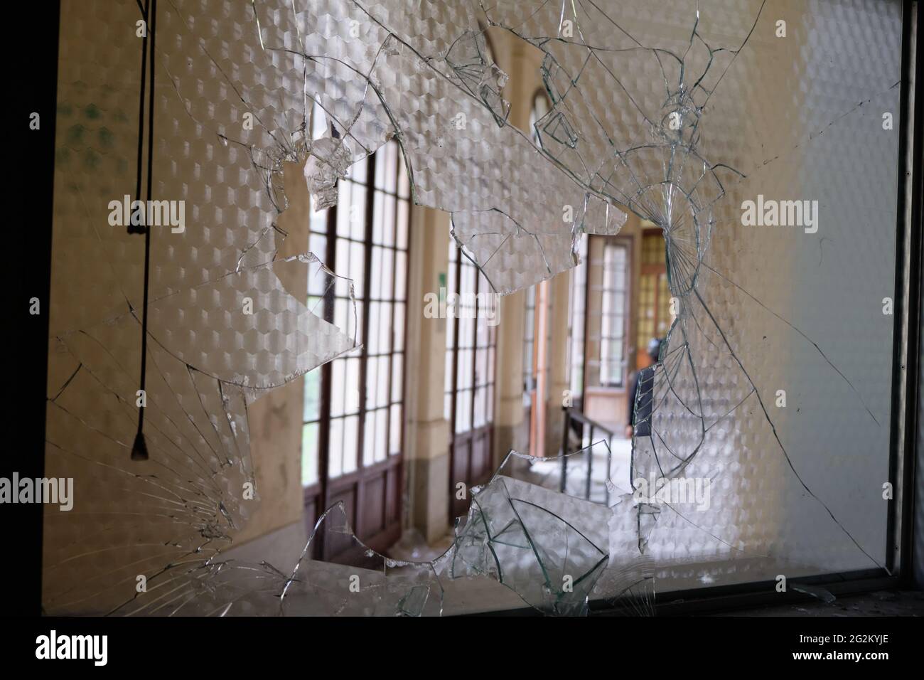 broken window in a abandoned hospital. Interior architecture of old ...