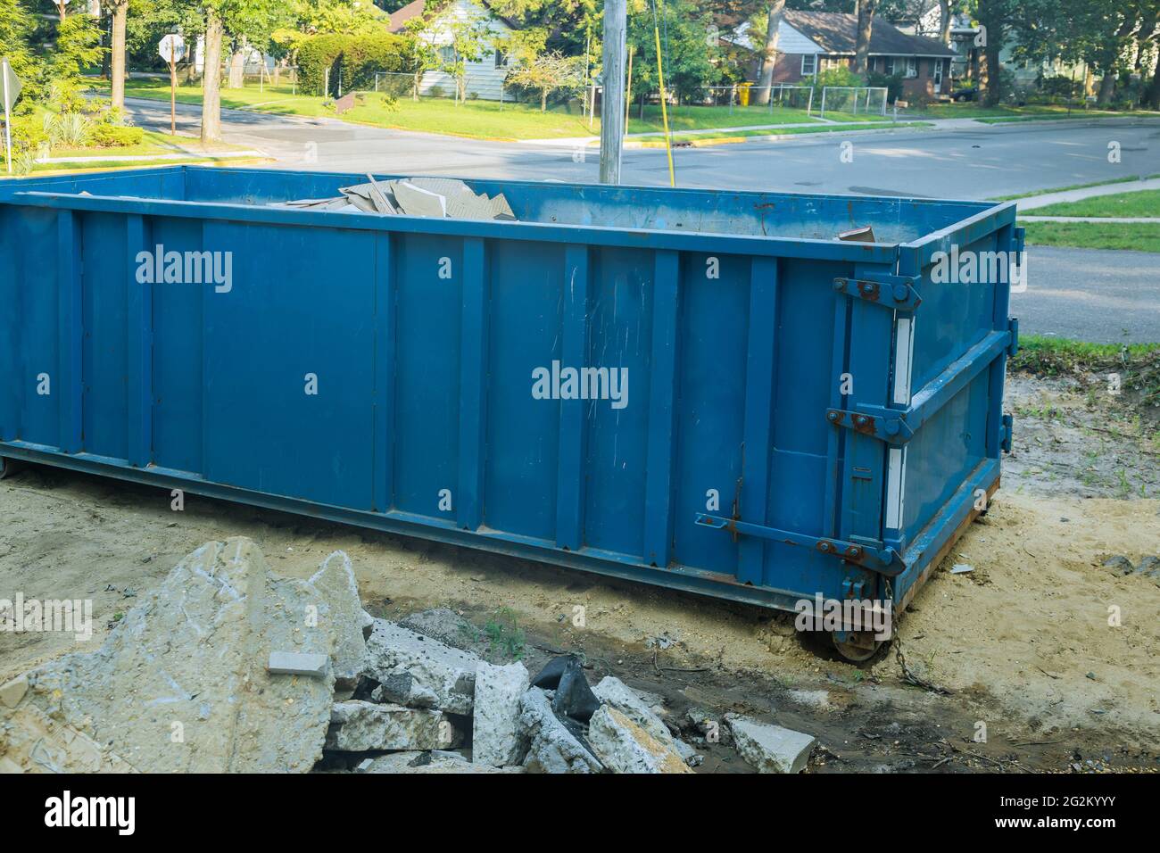 Loaded dumpster a construction home renovation with building rubble ...