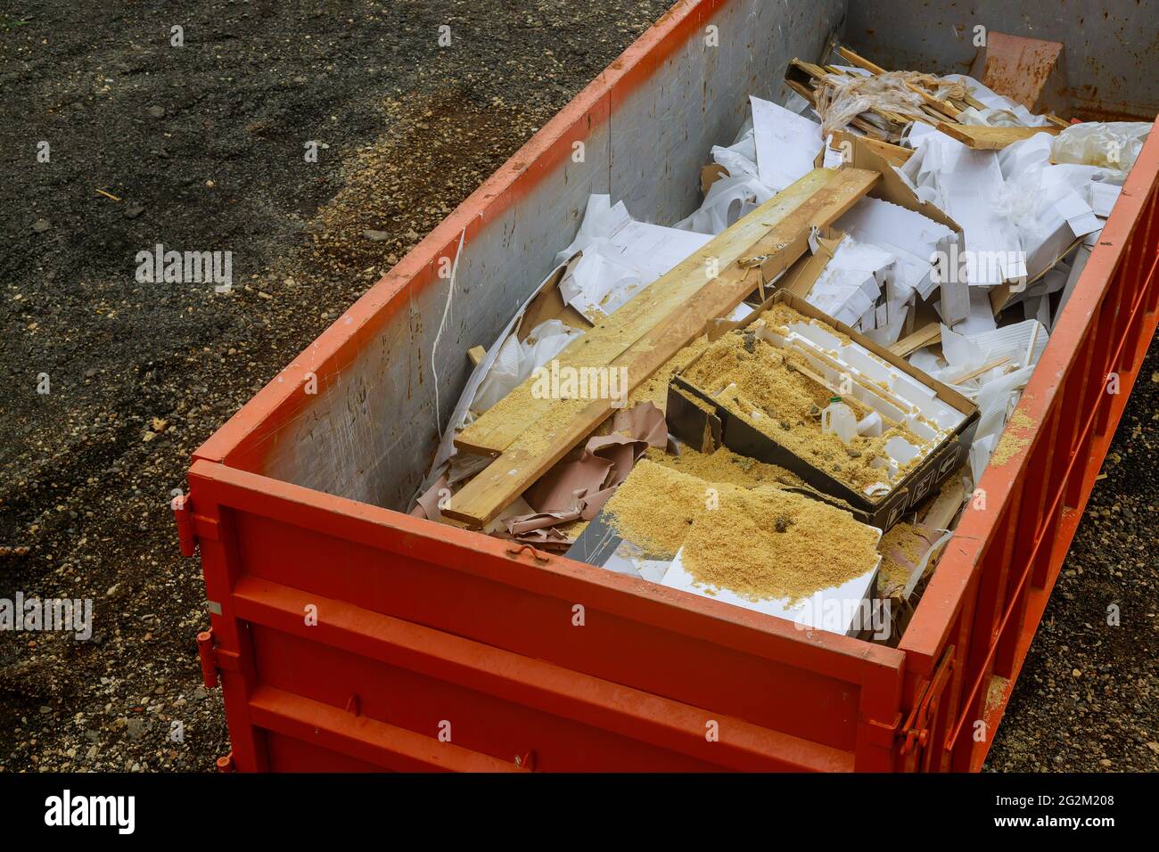 Industrial dumpster filled loaded rubbish removal container renovation ...