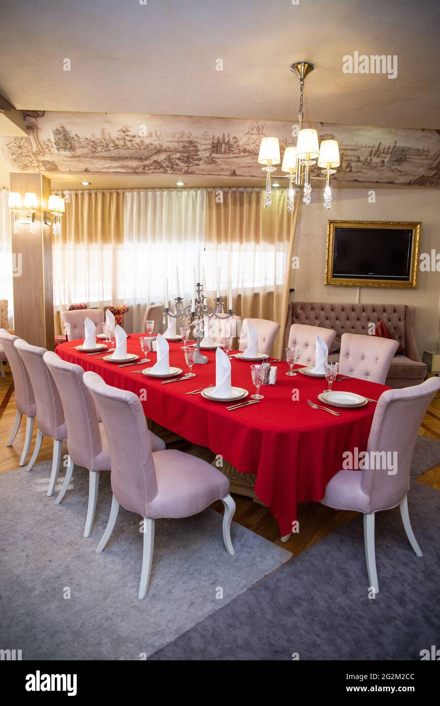 VIP booth in the restaurant with a covered table for the company Stock ...