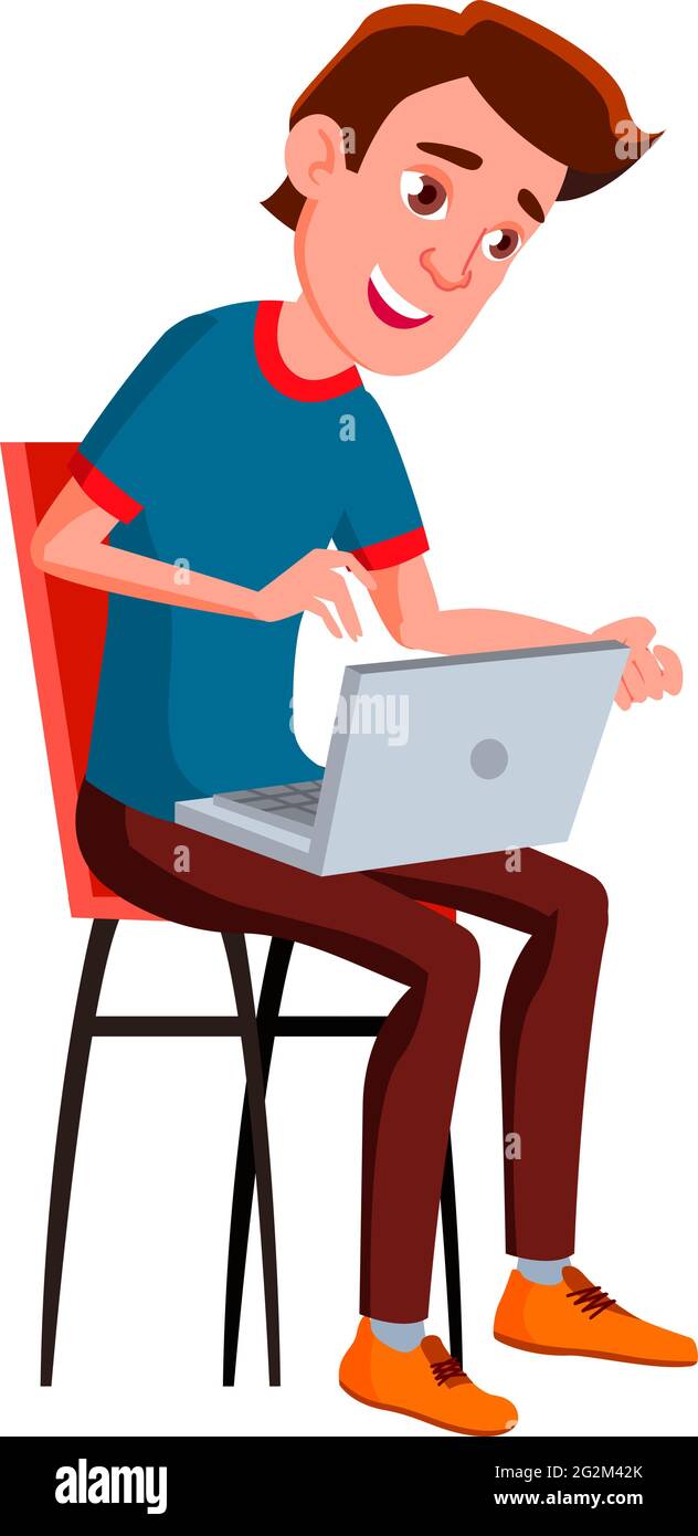 caucasian boy searching movie on laptop cartoon vector Stock Vector ...