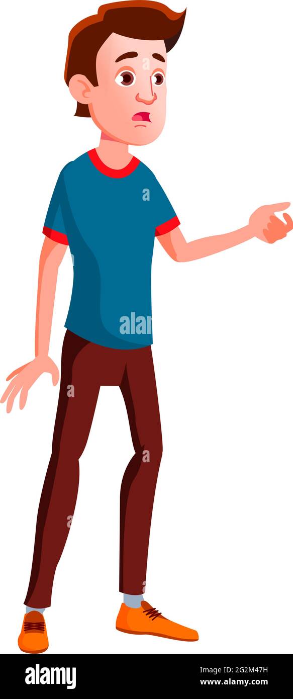 wide opened eyes boy looking at robot on presentation cartoon vector ...