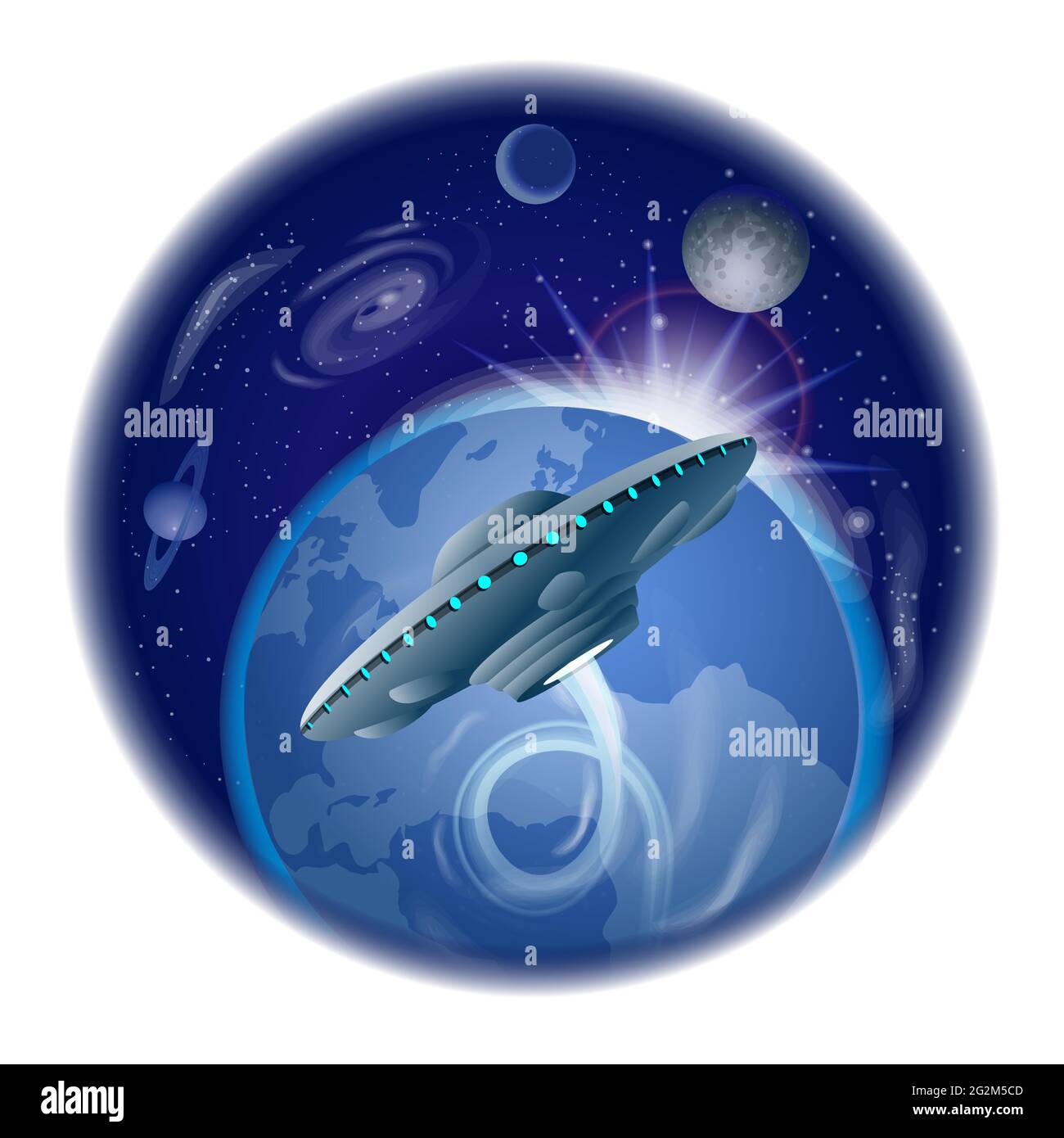Concept illustration of the flying ufo space ship in outer space Stock ...