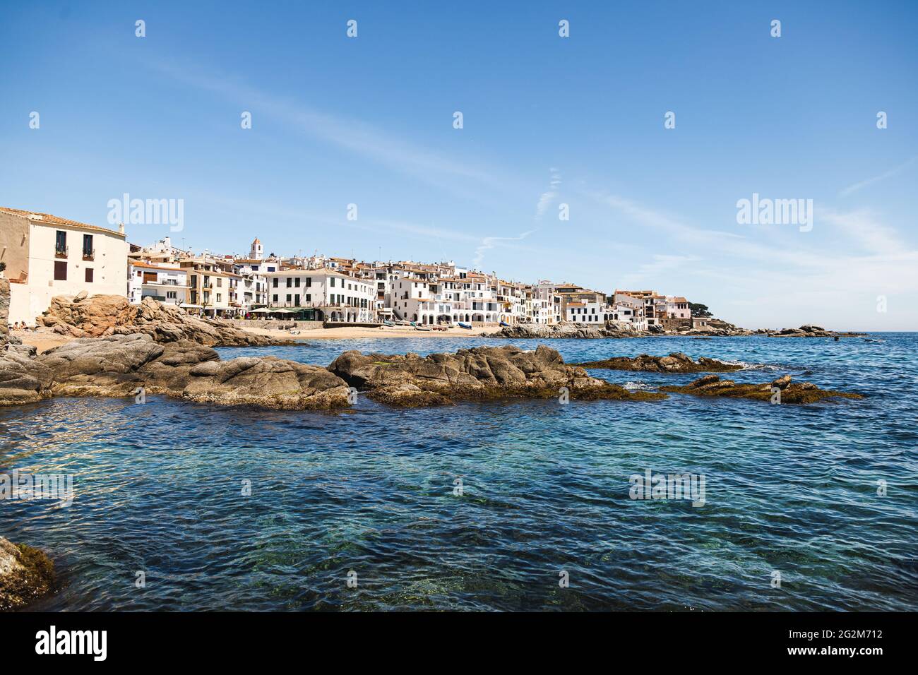 Mediterranean village in front of the sea, Calella de Palafrugell Stock ...