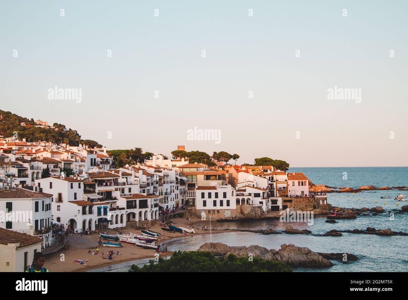 Mediterranean village in front of the sea, Calella de Palafrugell Stock ...