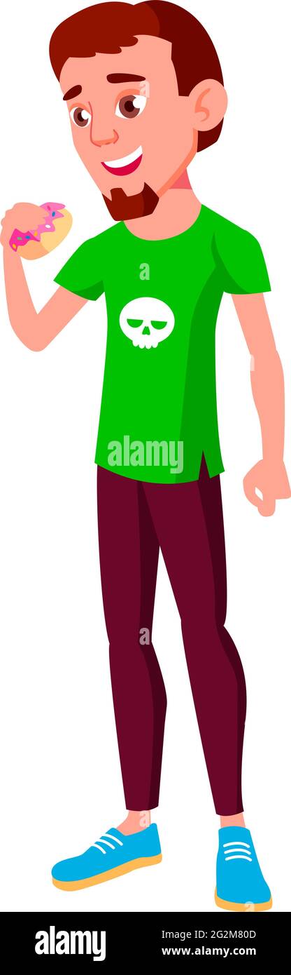 hungry boy eating sweet donut cartoon vector Stock Vector Image & Art ...