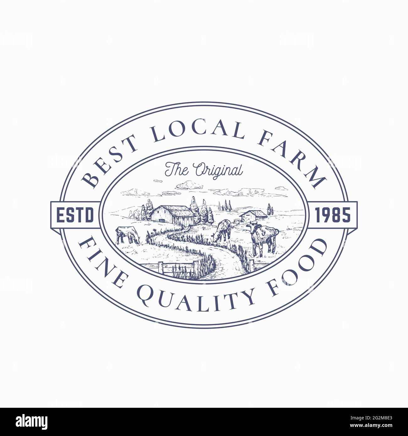 Local Farm Products Retro Frame Badge or Logo Template. Hand Drawn ...