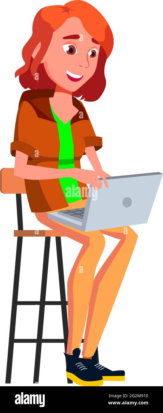 attractive young lady checking e-mail on notebook cartoon vector Stock ...