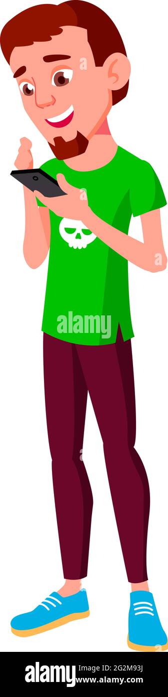 boy playing video game app on smartphone cartoon vector Stock Vector ...