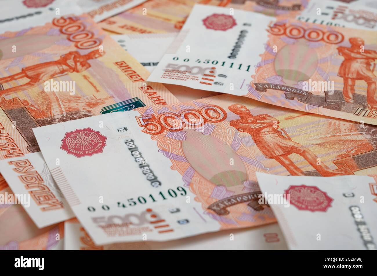 5000 rubles background. Russian banknotes at different angles Stock ...