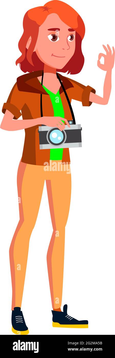 girl photographer on photo session cartoon vector Stock Vector Image ...