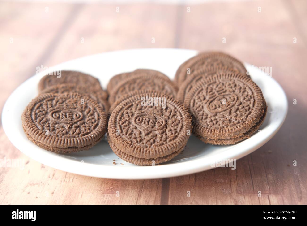 dhaka bangladesh 23th may 2021. oreo chocolate biscuits on plate Stock ...