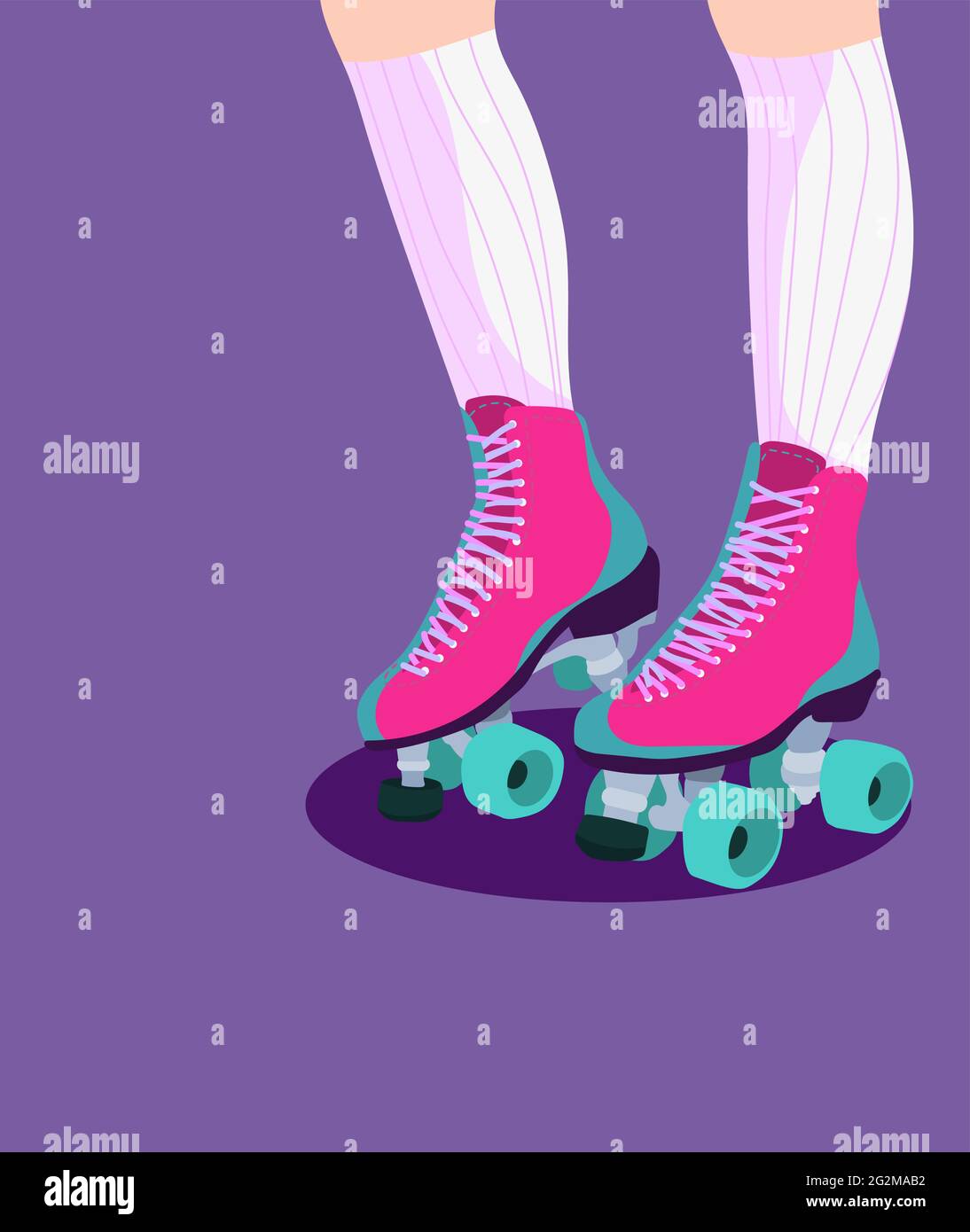 Roller Skates Neon Vector. Retro quad roller skates neon, modern trend ...
