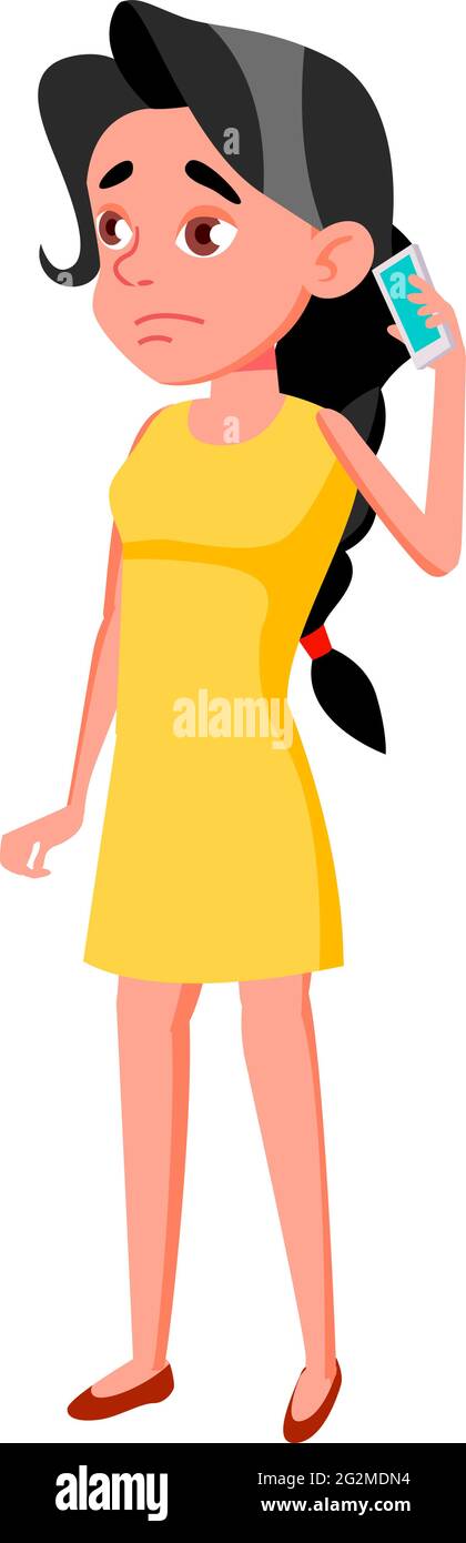 sad girl talking with boss on phone cartoon vector Stock Vector Image ...