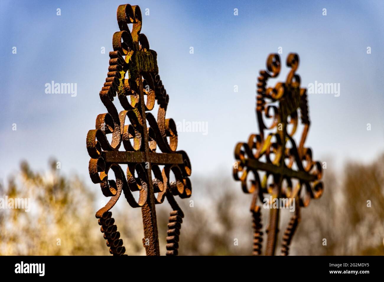 A two iron crosses in the cemetery Stock Photo - Alamy