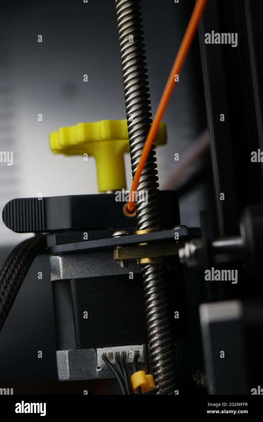 Filament extruding mechanism of 3D Printer using stepper motor close-up ...