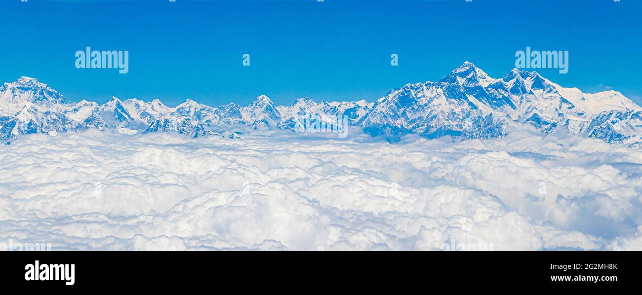 Mount Everest in the Himalayas. 8848 m high. The highest mountain on ...